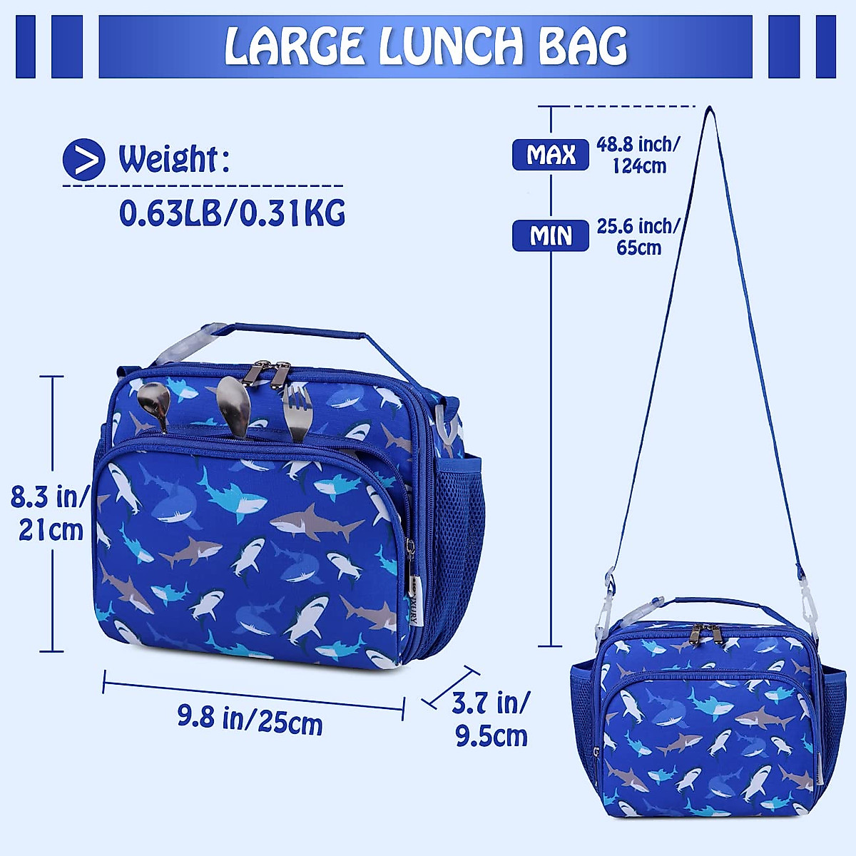 Large Kids Lunch Box, Insulated Lunch Bag for Girls Boys Teens Toddlers Cute School Lunch Tote with Shoulder Strap, VONXURY