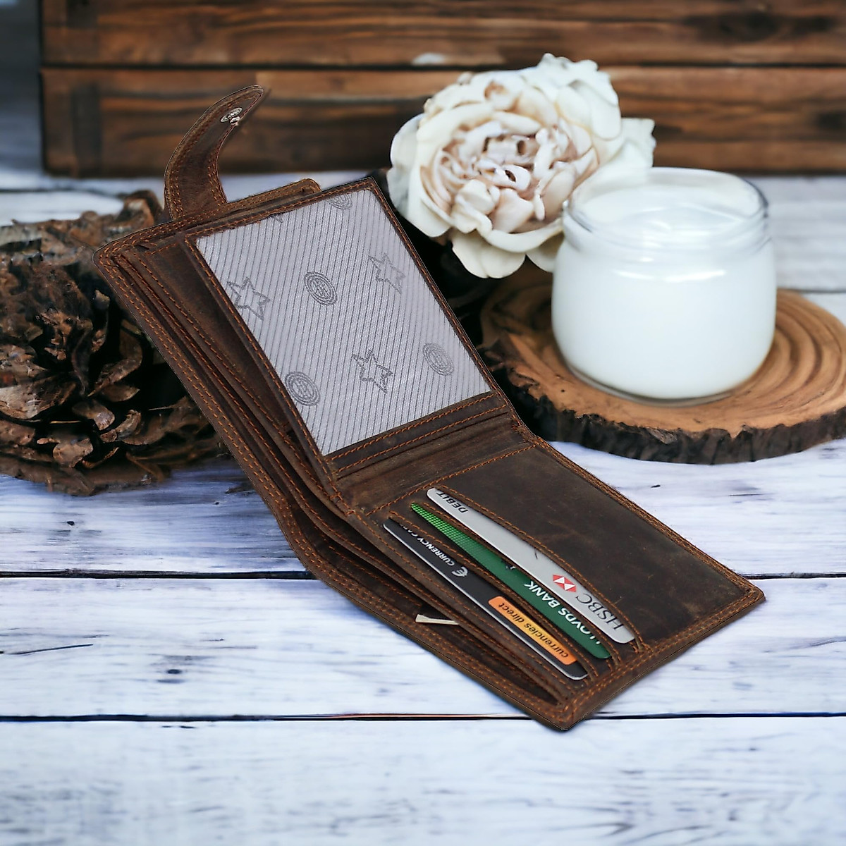 MORUCHA Wallets Men Anti-Theft RFID Blocking Bifold Leather Wallet Genuine Distressed Hunter Leather Passcase Wallet Money Cards Coin Organiser Purse Gift For Men M80 Dark Brown