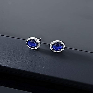 Gem Stone King 10K White Gold 7X5MM Oval Gemstone Birthstone and White Diamond Halo Earrings | White Gold Earrings for Women