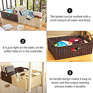Housoutil Decorative Bins Tote Hand Pantry Country Shelf Living Organizer Room Rectangular Multifunctional Weave Cloth Style Nesting Picnic Sundries Seagrass Home Basket with Container Made