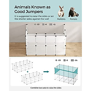SONGMICS Pet Playpen with Floor, Small Animal Pen, Pet Fence Indoor, DIY Plastic Enclosure for Hamsters, Rabbits, Hedgehogs, Ferrets, 56.3 x 28.7 x 18.1 Inches, White ULPC02W