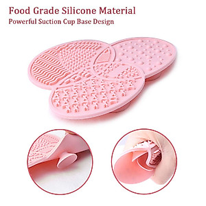 Makeup Brush Cleaning Mat & Makeup Brush Drying Rack, Diolan 28 Holes Makeup Brush Holder, Silicone Rubber Clover Shaped Mat Cleaner - Black & Pink