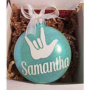 Personalized ASL Christmas Ornament - I love you sign American Sign Language for Deaf or Interpreter - Great gift for her or white elephant gift exchange