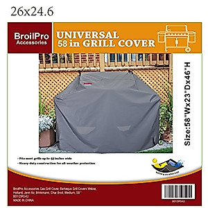 BroilPro Accessories Gas Grill Cover, Barbeque Grill Covers Weber, Holland, Jenn Air, Brinkman, Char Broil, Medium 58 x 23x 46 inches