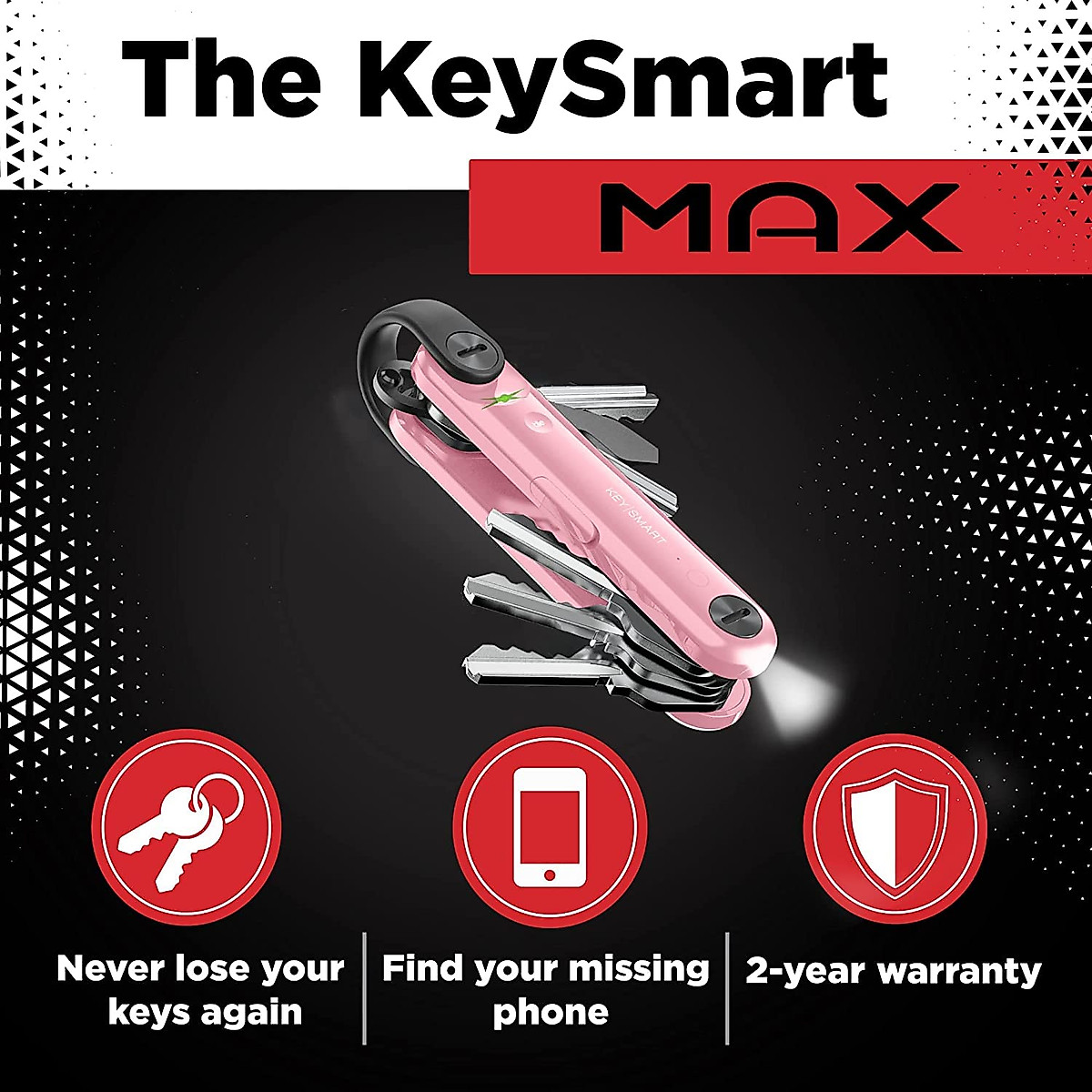 KeySmart Max - Compact Trackable Key Organizer w LED Flashlight and Tile Bluetooth Key Finder Technology, EDC Key Holder, Attach Car Key Fob, and Other Keychain Accessories (up to 14 Keys, Blush Pink)