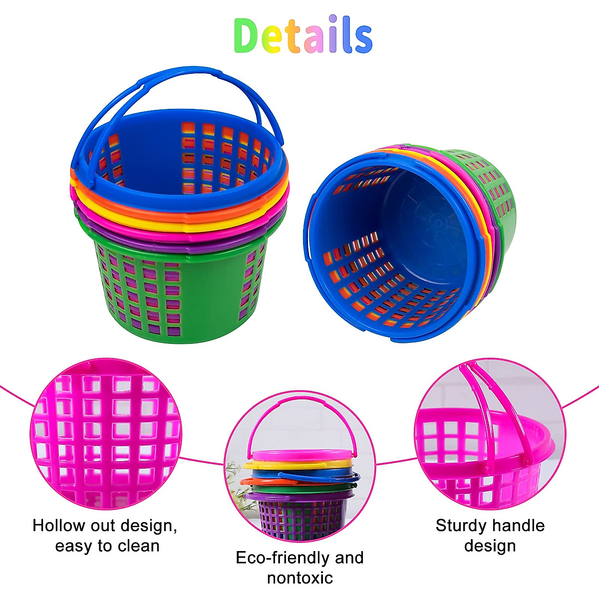 12 PCS Easter Baskets Empty for Kids, Plastic Bulk Baskets for Easter Eggs Hunts, Easter Bucket Bags for Kids Classroom Collecting Easter Eggs Party Favor, Easter Baskets Stuffers Filled for Toddler