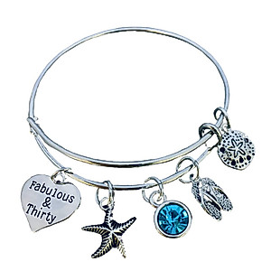 Infinity Collection Birthday Charm Bangle Bracelet, Silver Plated Nautical Beach Jewelry, Birthday Gift for Beach Women (60th)