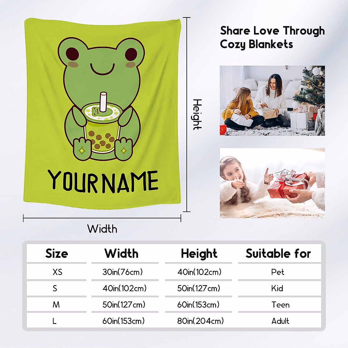 Personalized Frog Blanket Gifts, Frog Gifts for Girls Women Mom, Custom Gifts for Her & Daughter, Kids Throw Blanket for Boys, 60"x80" Cute Soft Plush Blankets for Bed Living Room