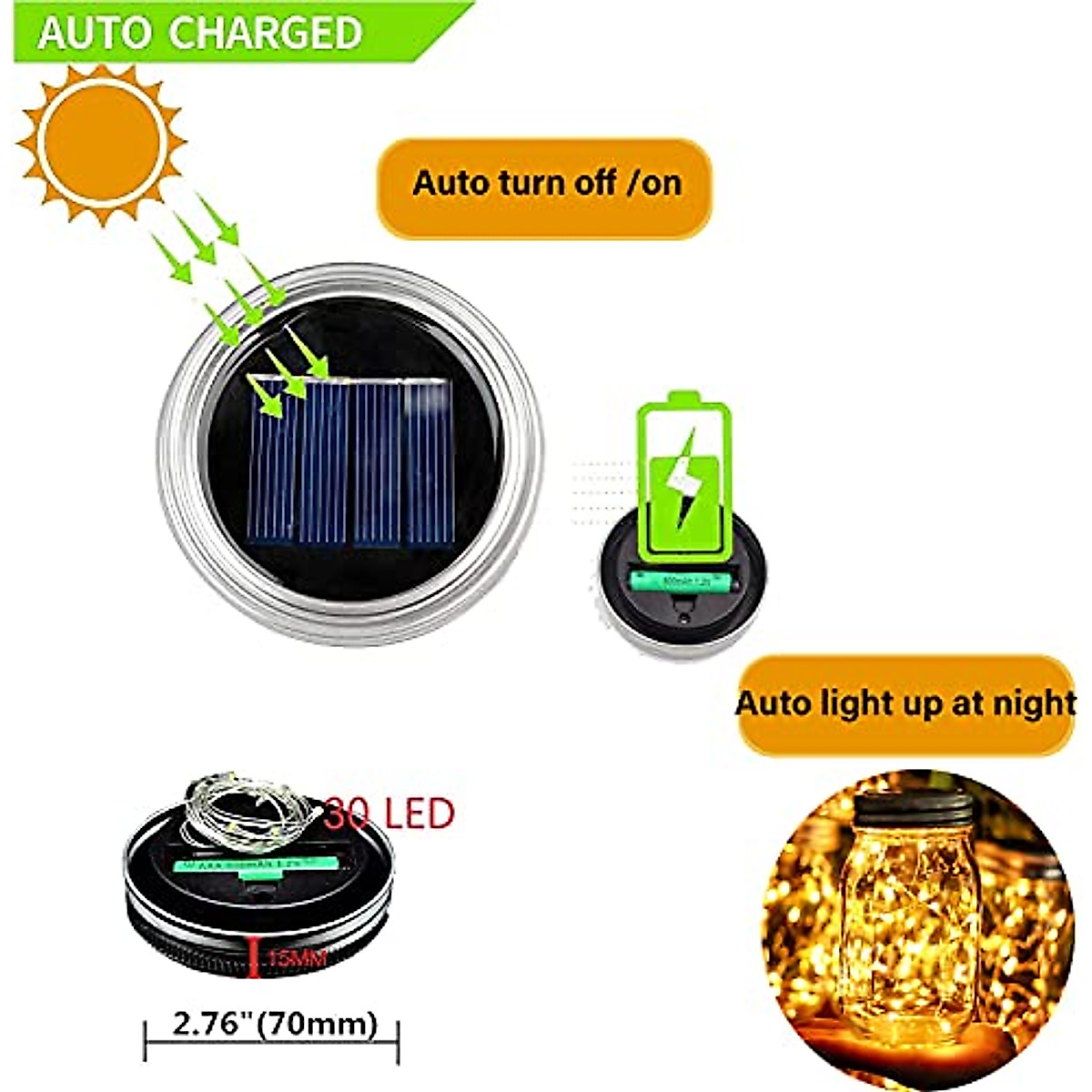 ostritec Solar Mason Jar Lights Lids, 12 Pack 30 Led Fairy Lights(Jars Not Included), Outdoor Hanging Mason Jar Solar Lights, Fairy in a Jar Solar Firefly Lights for Patio Garden Table Decor