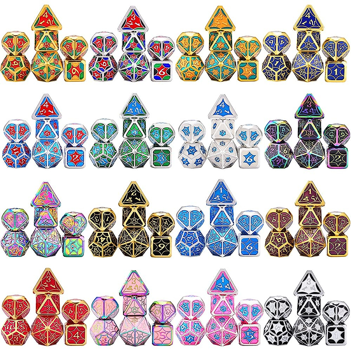 SUWEILE SZSZ Nebula Metal Polyhedral Dice Set D4 D6 D8 D10 D% D12 D20 for Table Games RPG DND 0212 (Color : White Rainbow8)