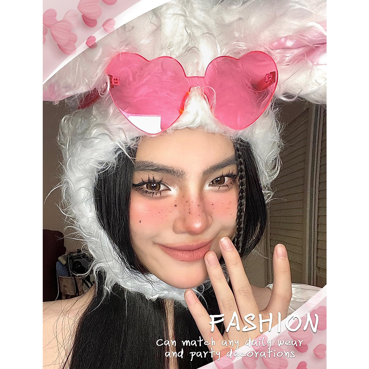 MIUSKATL 18 Pairs Heart Sunglasses, Rimless Heart Shaped Sunglasses Pack, Bulk Heart Sunglasses for Women, Colored Party glasses (Pink)