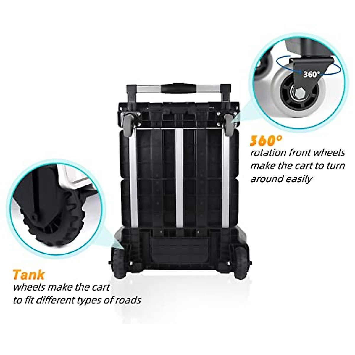 AHIBIO Collapsible Hand Truck 400 lbs Heavy Duty Dolly for Moving Lightweight Rolling Cart with Wheels Folding Utility Trolley