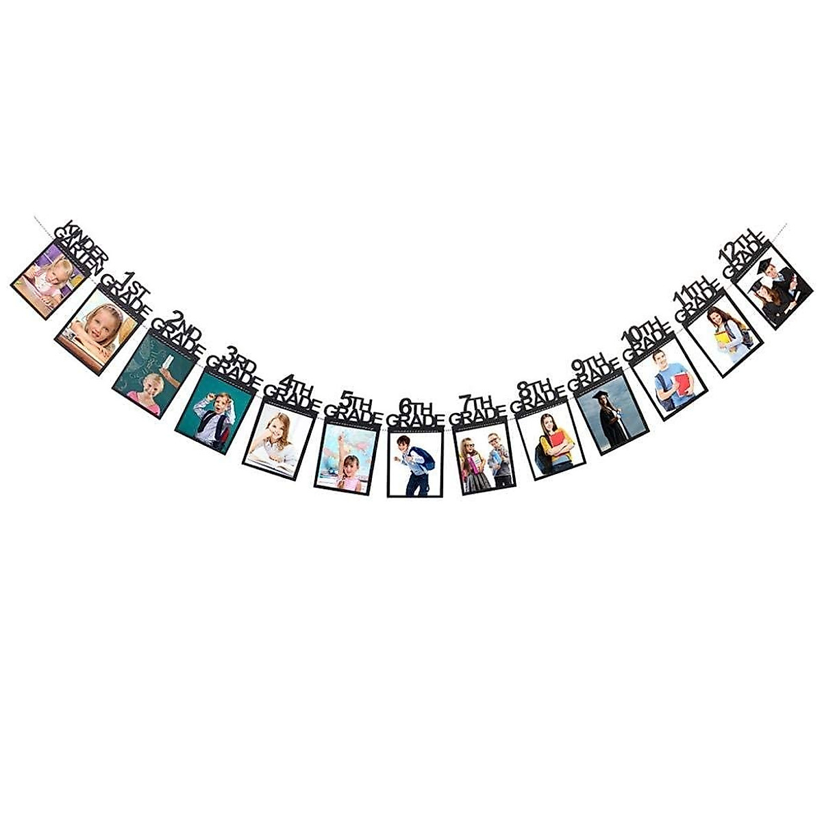 Black Graduation Party Photo Banner, Paper Sign for Recording From Kindergarten To 12th Grade Party Bunting Garlands
