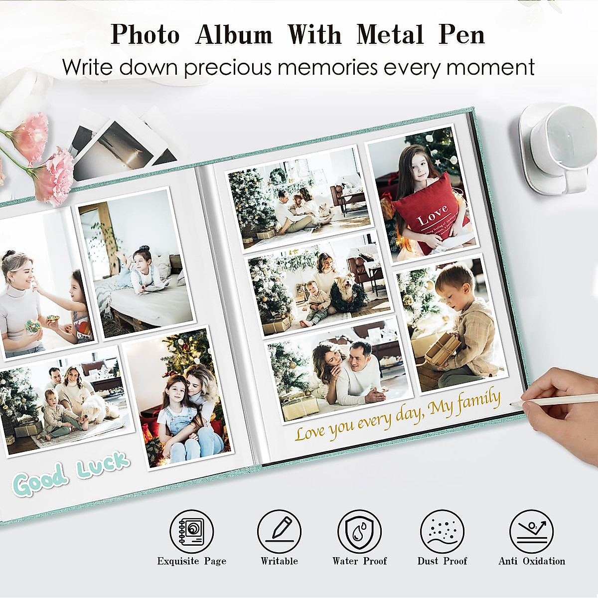 Spbapr Photo Album Self Adhesive 3x5 4x6 5x7 8.5x11 Magnetic Scrapbook 11 x Width 10.6 (Inches) 40 Pages Linen Cover DIY Photo Album with A Metallic Pen