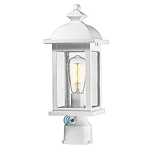 FEMILA Dusk to Dawn Outdoor Post Light, Waterproof Pole Lantern Light Fixture, Exterior Lamp Posts Outdoor Lighting for Garden Patio Yard Pathway Driveway, Seeded Glass Panel, 4FD54P-PC WH