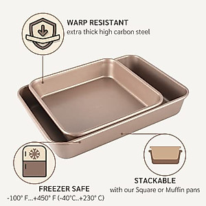 HAPPIELS Nonstick Non Toxic 9x13 in Baking Pan for oven | Cake Pan 9 x 13 Non Stick Nontoxic | Carbon Steel Gold Roasting Pan 13x9 | Rectangle Brownie Pan