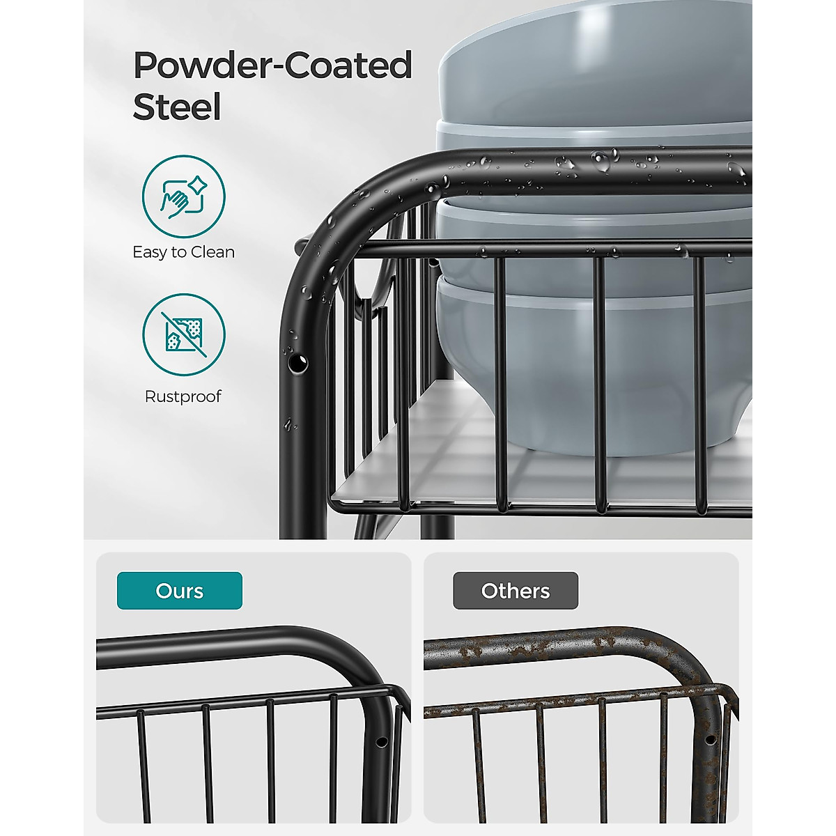 SONGMICS 2-Tier Pull Out Cabinet Organizers, Under Sink Organizer, Bathroom Organizer and Storage, Sliding Basket Drawers, Stackable for Kitchen, Bathroom, Ink Black UKCS017B01