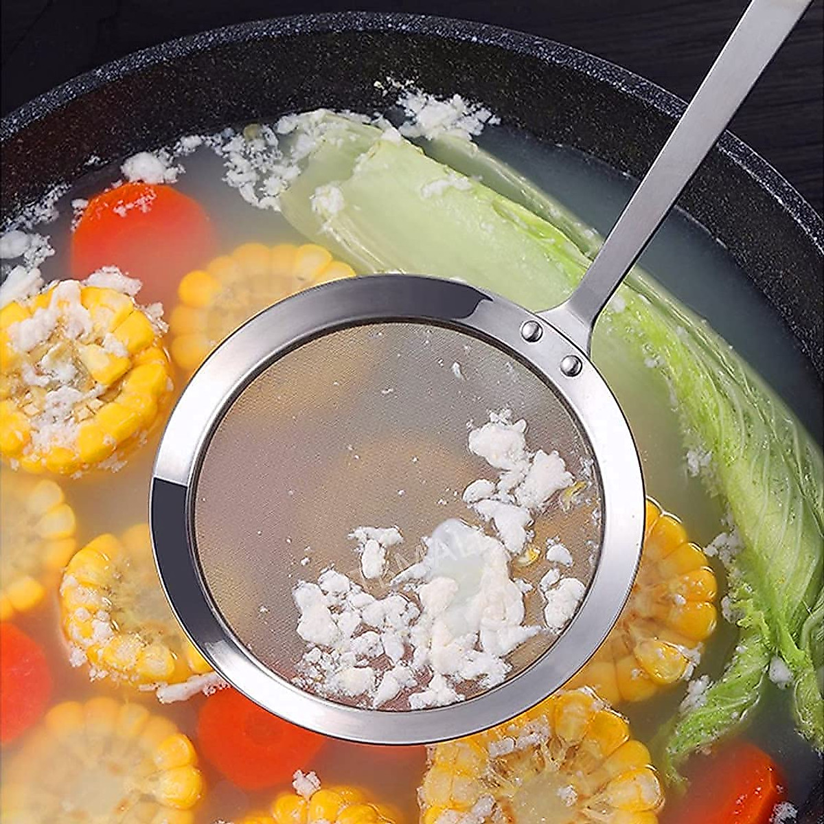 Skimmer Spoon, Stainless Steel Spider Strainer Skimmer Spoon Grease Fine Mesh Strainer Skimmer Spoons for Cooking Frying Skimming Grease, Foam and Gravy