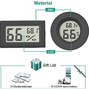 5-Pack Mini Digital Thermometer Hygrometer, Indoor Room Round Temperature Humidity Meter Gauge Monitor, Large LCD Display Fahrenheit or Celsius for Greenhouse, Home, Reptile, Humidors, Office, Garden