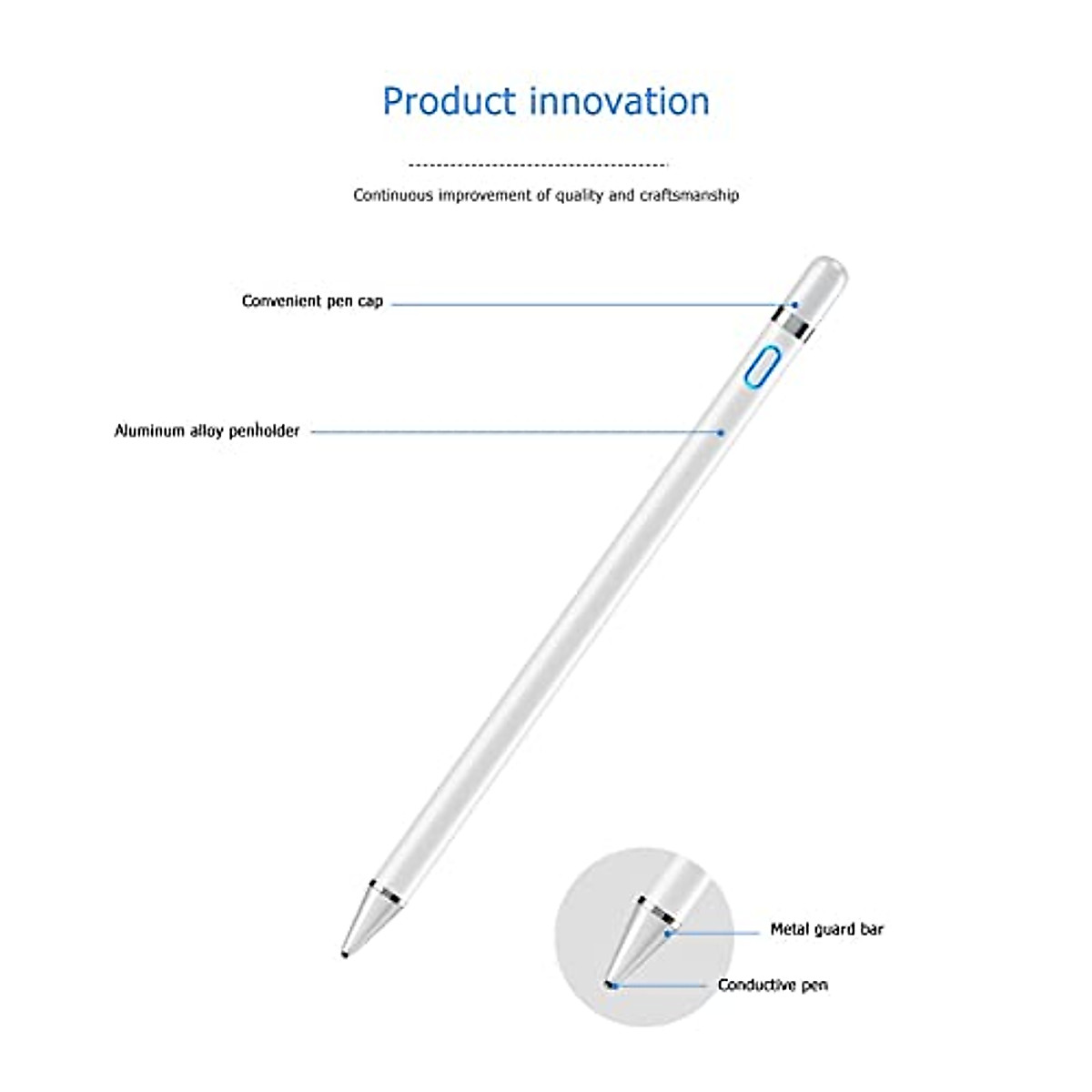 Rechargeable Active Stylus Pencil Compatible for Apple iPad,Stylus Pens for Touch Screens,Fine Point Stylist Compatible with iPhone iPad Pro Air Mini and Other Tablets (White)