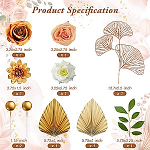 Flower Cake Toppers Boho Cake Decorations Happy Birthday Cake Toppers with Artificial Rose Gold Palm Leaves Ginkgo Leaves and Balls for Mother's Day Birthday Party Wedding Baby Shower