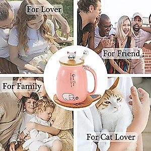BigNoseDeer Cat Mug Cute Ceramic Coffee Mugs with Lovely Kitty Lid Cat Paw Spoon kawaii Coaster Novelty Tea Cup Pink Mug for Women Christmas Mug Mothers Day Gifts Birthday Gifts 380ML
