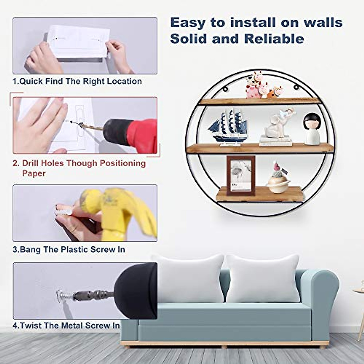 TFER Floating Shelves Wall Mounted Hanging Shelf Hexagon Rustic Farmhouse Shelves for Wall Decor,Storage | Metal Bracket and Reclaimed Natural Wood Shelf for Living Room,Bedroom,Bathroom,Kitchen