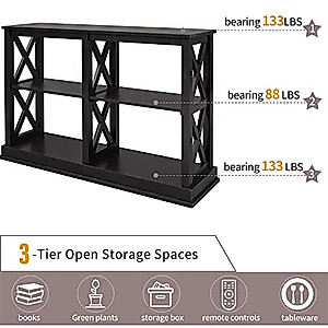 Lifeand 3-Tier Open Storage Spaces and “X” Legs, Narrow Sofa Entry Living Room Console Table, Black
