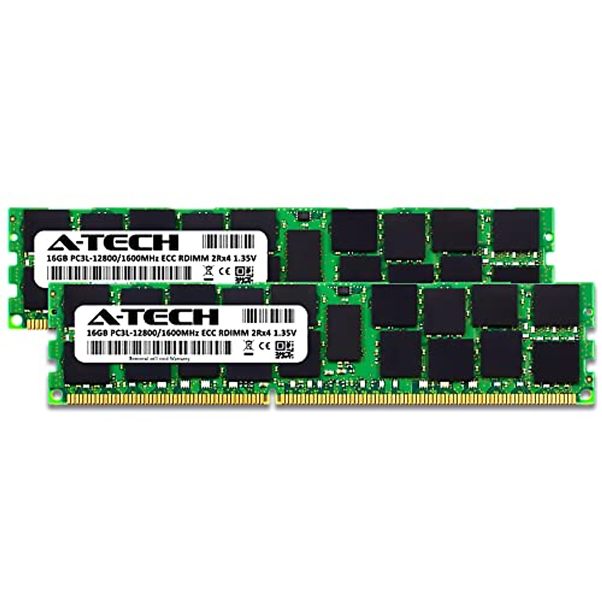 A-Tech 32GB Kit (2x16GB) DDR3/DDR3L 1600MHz PC3L-12800R ECC RDIMM 2Rx4 Dual Rank 1.35V Registered DIMM 240-Pin Server RAM Memory Upgrade Modules (A-Tech Enterprise Series)