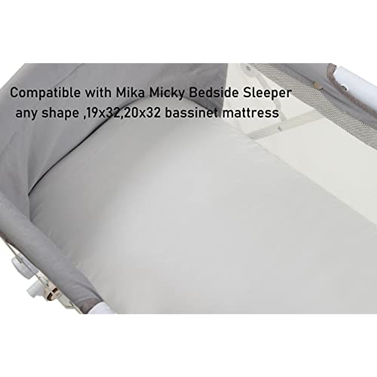 Satin Bassinet Sheet 2 Pack Ultra Soft Silk Compatible with Mika Micky Bedside Sleeper Fits Perfectly on 19 x 32 Inch Bed Side Sleeper Mattress Pad Protect for Baby Hair and Skin Grey White