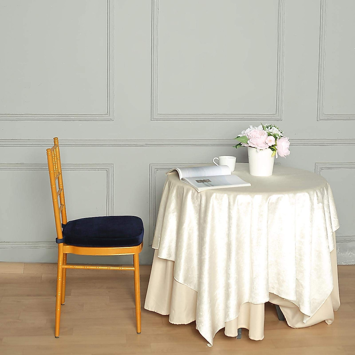 TABLECLOTHSFACTORY 2&quot; Thick Navy Blue Chair Pad Skid Proof Backing Seat Cushion with Premium Velvet Fabric