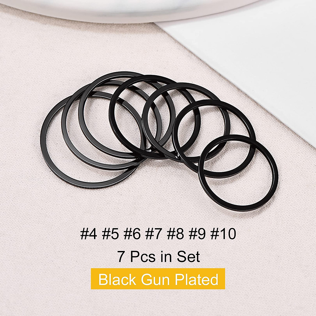 FOCALOOK Black Ring Set 1 mm Thin Mid Finger Rings 7 Pcs Black Knuckle Plain Band Rings for Women Thumb Stacking Rings Size 4-10