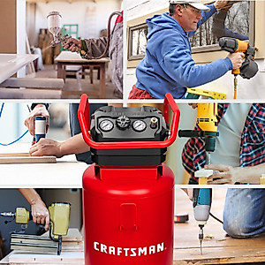 Craftsman Air Compressor, 20 Gallon Oil-Free 1.8 HP Max 175 PSI Pressure Two Quick Couplers Big Capacity, Red- CMXECXA0232043