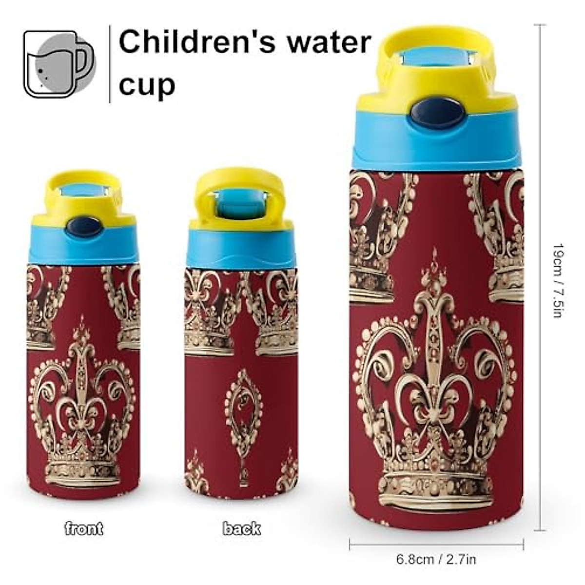 Stainless Steel Water Bottles Red Crown Travel Water Cups with Handle And Silicone Straw Drinking Cup with Leak Proof Lid Thermo Travel Mug for Women Men
