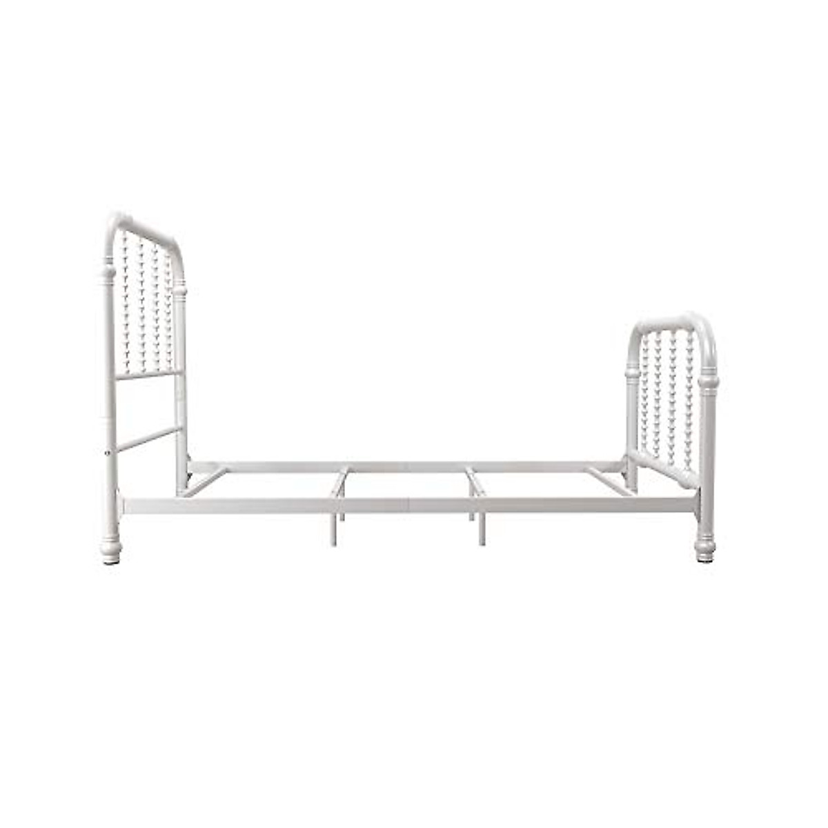 DHP Jenny Lind Kids Metal Bed Frame with Country Chic Headboard and Footboard, Underbed Storage Space for Toys, Twin, White