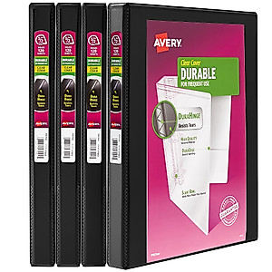 Avery Durable View 3 Ring Binder, 1/2 Inch Slant Rings, 4 Black Binders (05736)