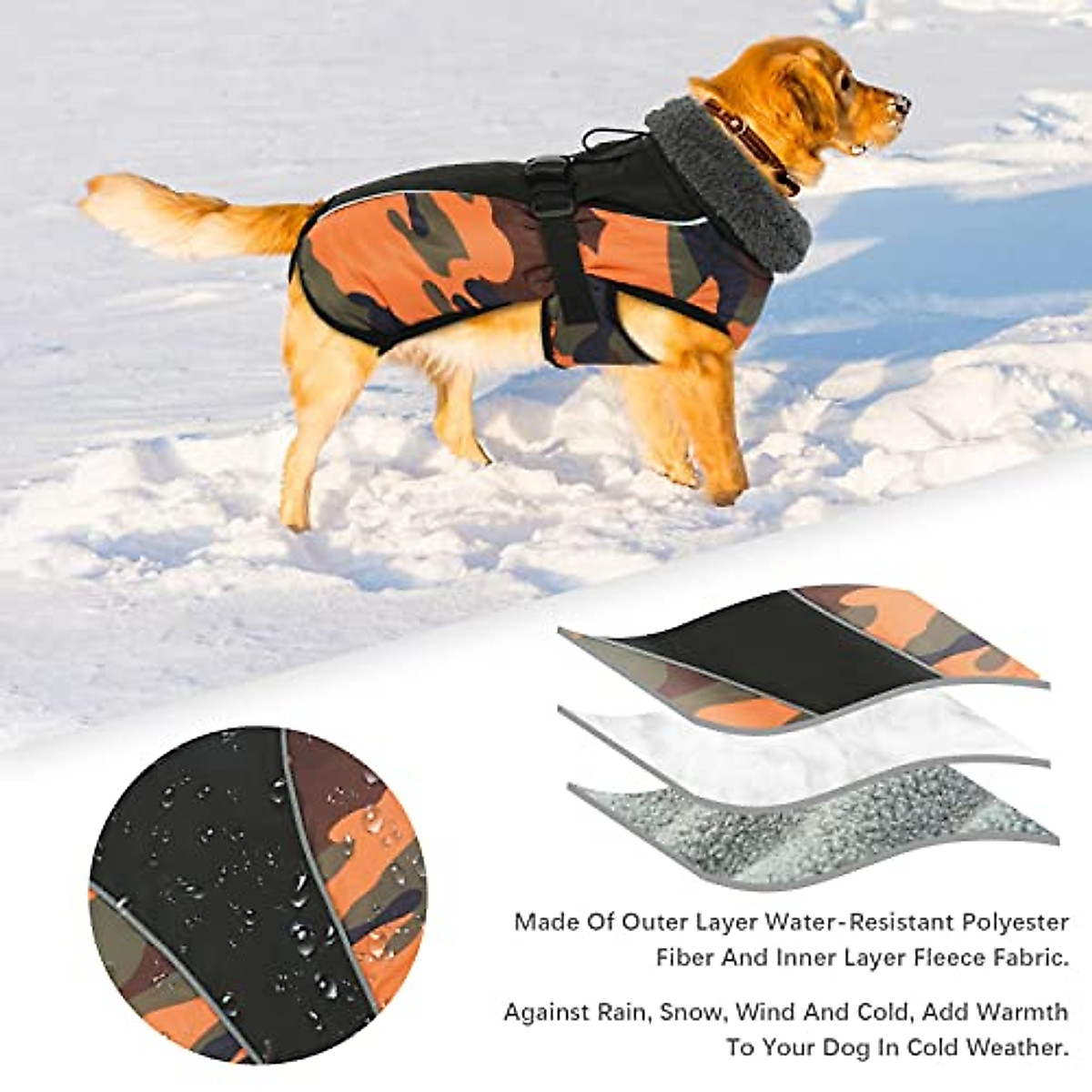 IDOMIK Dog Coat Warm Dog Winter Coat, Waterproof Dog Jacket for Large Dogs, Reflective Fleece Dog Cold Weather Coat with High Collar, Dog Snow Jacket Snowsuit Vest for Small Medium Large Dogs,3XL
