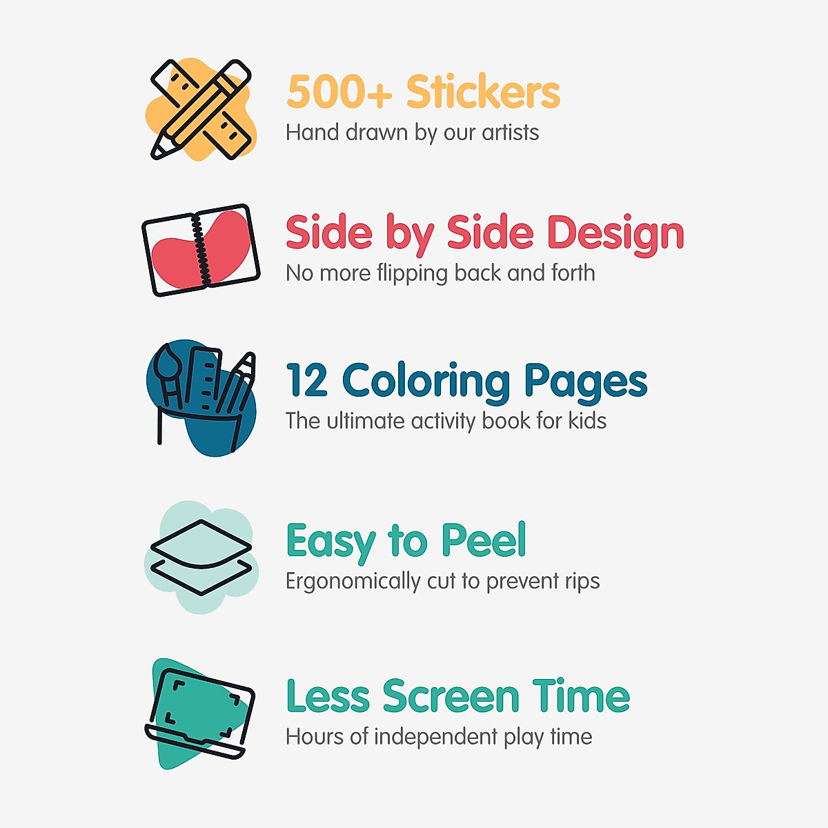 Sticker Book for Kids 2-4, 500+ Kids Stickers, Cars, Trucks, Planes & Trains 12 Coloring Pages 12 Side by Side Scenes, Fun Toddler Travel Activity Coloring and Sticker Books for Ages 4-8 + 8-10