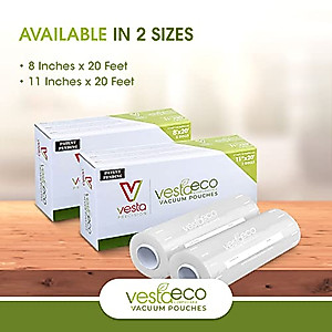 VestaEco Commercially Compostable Vacuum Seal Rolls - Embossed - 2 Vacuum Seal Rolls - 11 Inches x 20 Feet