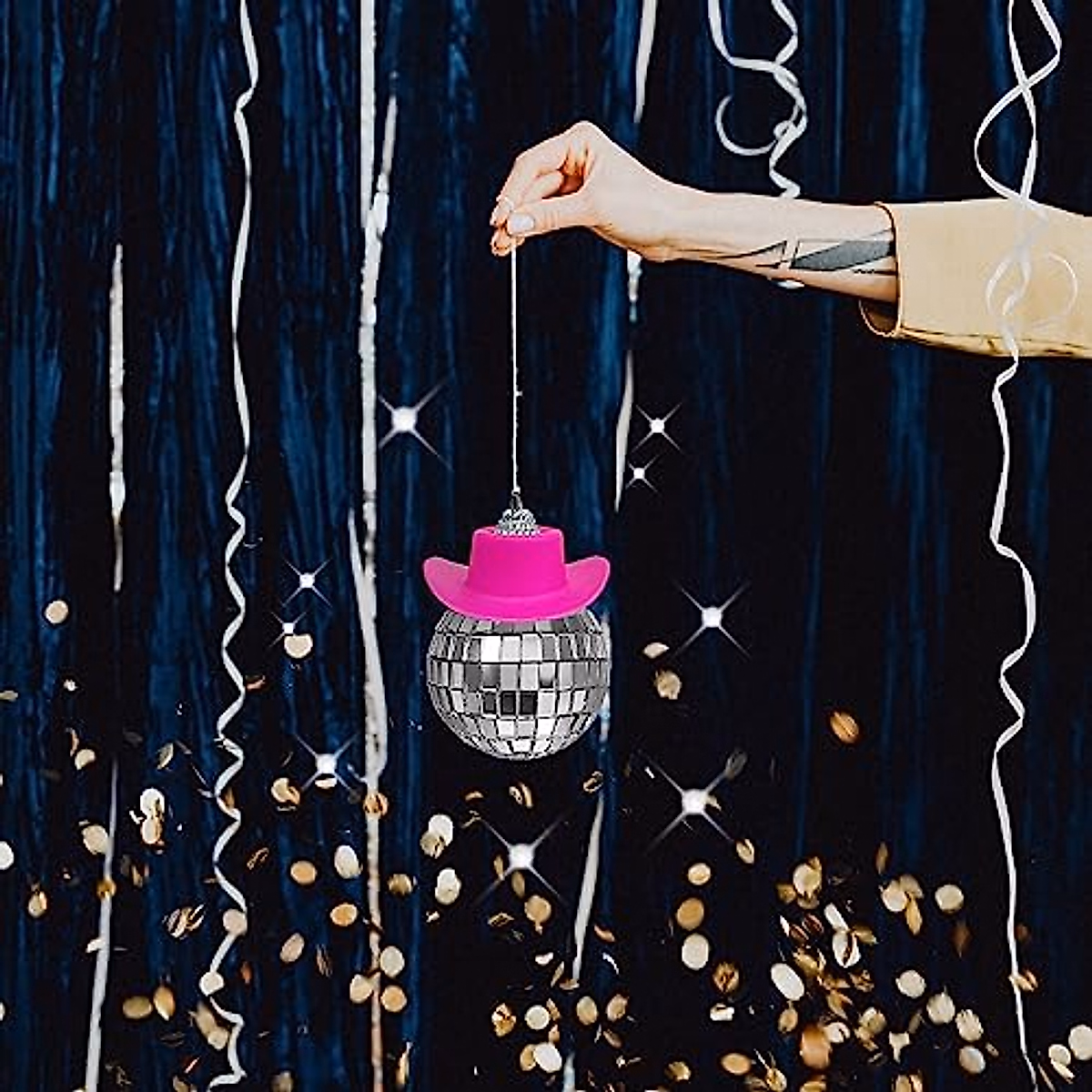 SPANSEE Pink Disco Ball Car Accessory,Disco Mirror Ornament,Disco Cowboy Hat Accessory,Car Ball,Disco Charm,Disco for Car,Cute Accessories