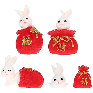 FOMIYES Dinner Table Decor 8pcs Lucky Bag Rabbit Ornament Christmas Table Decoration Resin Bunny Figurine Toy