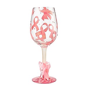 Enesco GIFT- Pink Ribbon Wine Glass, Multicolor