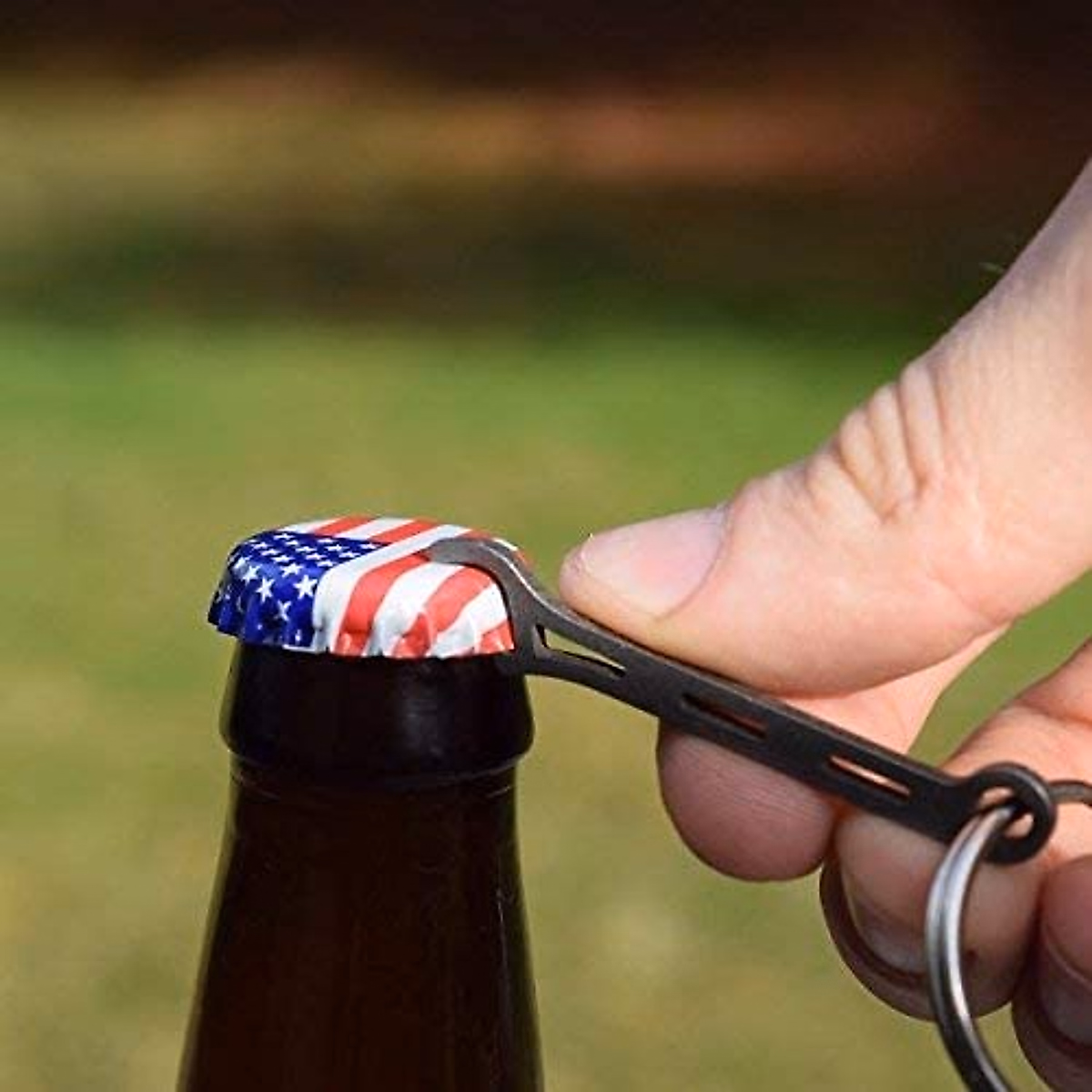 Brew Soldier Thin Titanium Beer Bottle Opener with Stainless Steel Key Ring - Made in the USA