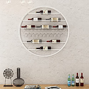 White Wine Rack Wall-Mounted Round Wine Bottle Holder，Metal Iron Hanging Goblet Glass Stemware Storage Shelf Display Shelves for Bar Kitchen Restaurant (Size : 85x10x85cm)