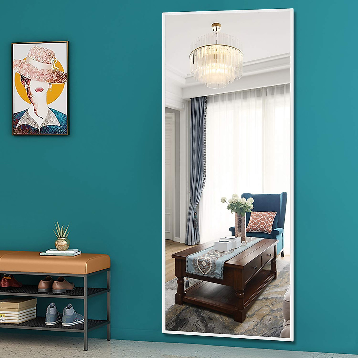 PexFix Full Length Standing Mirror, 59" x 20" Modern Minimalist Style Floor Mirror Metal Frame Modern Bedroom Dressing Mirror Wall Mounted Mirror Leaner Mirror - Matte White