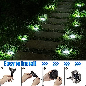DOSYU Solar Ground Lights, 12 Pack 8 LED Solar Disk Lights Outdoor in-Ground Garden Lights, Waterproof Landscape Lights for Lawn Pathway Yard Deck Patio Walkway, Cold White