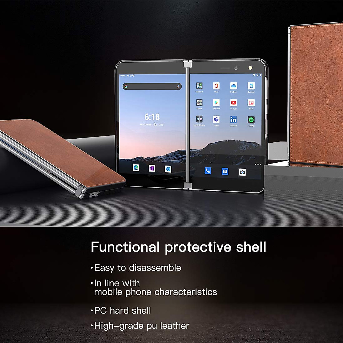 Feitenn Leather Slim Case for Microsoft Surface Duo Case 2020, Lightweight Folio Thin PU Leather Cover Durable Protective Bumper Shockproof Defender Shell for Microsoft Surface Duo 8.1" 2020 - Brown