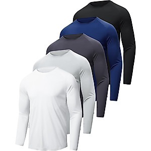 BALENNZ Long Sleeve Tee Shirts for Men - Moisture Wicking Quick Dry Long Sleeve Shirts UV Sun Protection T-Shirts for Men Fishing Running Workout Black, Dark Grey, Navy, White, Light Grey Large