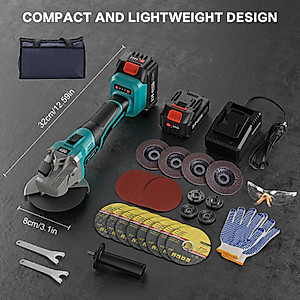 Avhrit Cordless Angle Grinder 2X4.0AH Batteries, 21V Power Angle Grinder Tools with Fast Charger, 9000 RPM Brushless Motor Metal Grinder, 4-1/2'' Cutting Wheels, Flap Disc for Cutting, Grinding