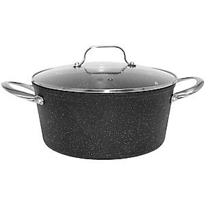 THE ROCK by Starfrit 6-Quart Stockpot/Casserole with Glass Lid and Stainless Steel Handles, Black
